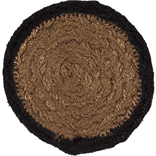 VHC Brands Classic Country Primitive Tabletop & Kitchen - Farmhouse Jute Black Stencil Star Coaster Set of 6 black/brown