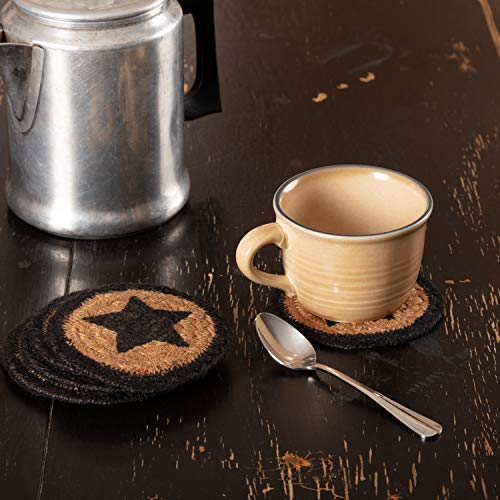 VHC Brands Classic Country Primitive Tabletop & Kitchen - Farmhouse Jute Black Stencil Star Coaster Set of 6 black/brown