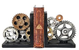 bellaa 20881 decorative bookends gear book shelves stoppers holder nonskid shelf heavy ends supports vintage industrial modern art home decor statues sculptures 6 inch