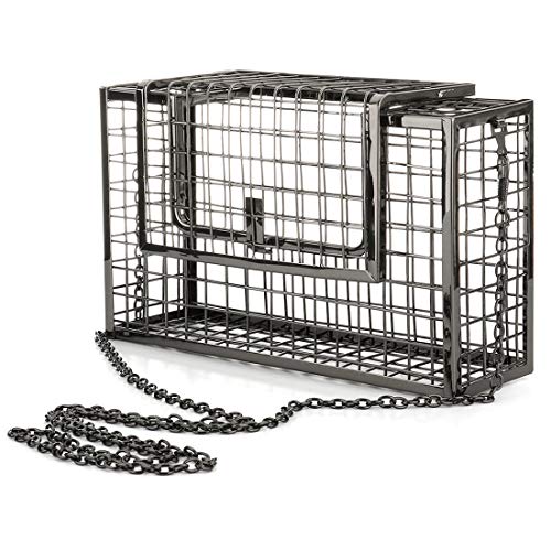 YYW Women Chain Crossbody Bags Iron Cage Metal Hollow Out Cage Evening Clutch (Black)