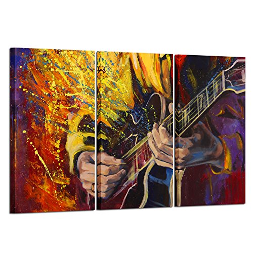 Kreative Arts Large 3 Panel Wall Art Painting Music Picture Jazz Guitar Oil Painting Printed On Canvas Stretched By Wooden frame For Living Room Decor 16x32inchx3pcs