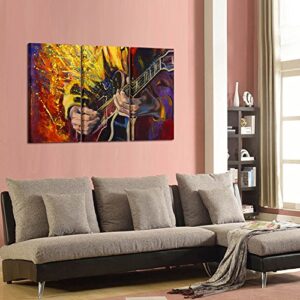 Kreative Arts Large 3 Panel Wall Art Painting Music Picture Jazz Guitar Oil Painting Printed On Canvas Stretched By Wooden frame For Living Room Decor 16x32inchx3pcs