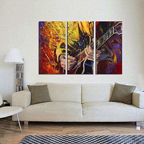 Kreative Arts Large 3 Panel Wall Art Painting Music Picture Jazz Guitar Oil Painting Printed On Canvas Stretched By Wooden frame For Living Room Decor 16x32inchx3pcs