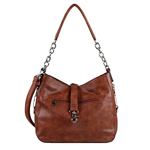 Lady Conceal Ashley Chain Concealed Carry Gun Hobo - Faux Leather Womens Concealed Carry Purse - Holstered Crossbody Handbag with Multiple Compartments & YKK Locking - Ambidextrous Access (Mahogany)