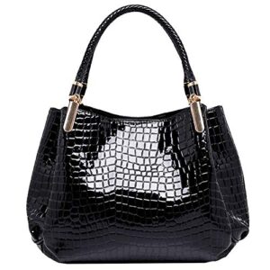 women large alligator pattern faux leather top-handle bag evening party handbag travel tote