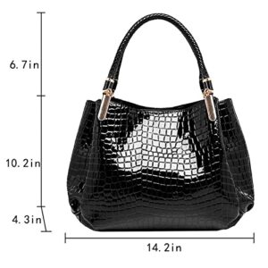 Women Large Alligator Pattern Faux Leather Top-handle Bag Evening Party Handbag Travel Tote