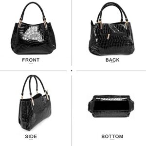 Women Large Alligator Pattern Faux Leather Top-handle Bag Evening Party Handbag Travel Tote