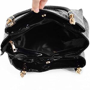 Women Large Alligator Pattern Faux Leather Top-handle Bag Evening Party Handbag Travel Tote