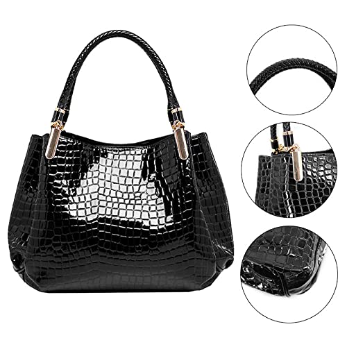 Women Large Alligator Pattern Faux Leather Top-handle Bag Evening Party Handbag Travel Tote