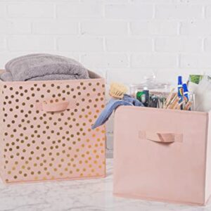 DII Non Woven Storage Collection Polka Dot Collapsible Bin Small Set, 11x11x11" Cube, Pink & Gold, 4 Piece