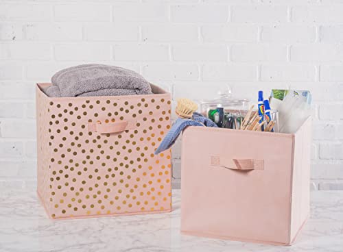 DII Non Woven Storage Collection Polka Dot Collapsible Bin Small Set, 11x11x11" Cube, Pink & Gold, 4 Piece