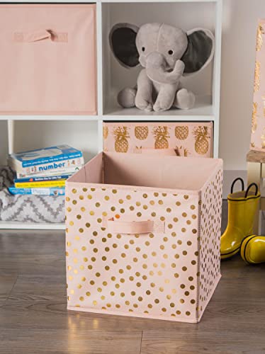 DII Non Woven Storage Collection Polka Dot Collapsible Bin Small Set, 11x11x11" Cube, Pink & Gold, 4 Piece