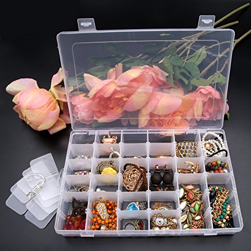 KLOUD City Jewelry Box Organizer Storage Container with Adjustable Dividers 36 Grids (Clear Plastic)