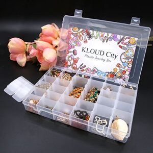 KLOUD City Jewelry Box Organizer Storage Container with Adjustable Dividers 36 Grids (Clear Plastic)