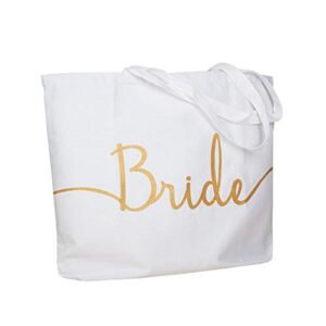 elegantpark bridal shower gifts for bride bag bride gifts wedding gift for bride tote bag jumbo shoulder bag with pocket gold glitter white 100% cotton