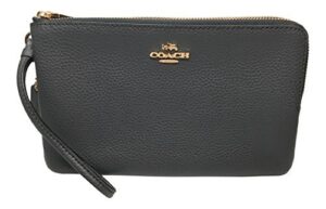 coach double zip pebble leather wristlet wallet f87587 midnight blue