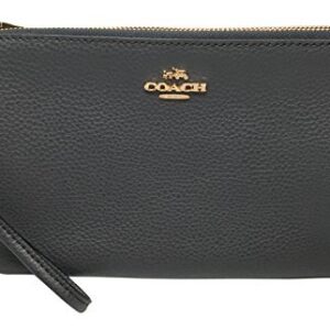 Coach Double Zip Pebble Leather Wristlet Wallet F87587 Midnight Blue