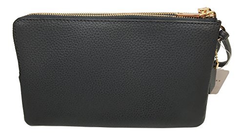 Coach Double Zip Pebble Leather Wristlet Wallet F87587 Midnight Blue