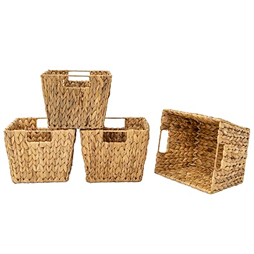 Trademark Innovations Hyacinth Storage Basket with Handles, Rectangular (Set of 4, 11.5")