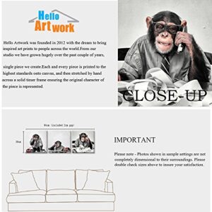 iHAPPYWALL 3 Piece Monkey Canvas Print Wall Art Funny Chimpanzee On The Phone At The Desk Modern Pop Animal Ape Canvas Painting Framed For Home Office Decoration 12x12inchx3pcs