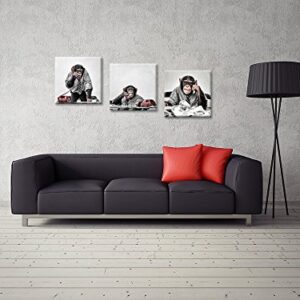 iHAPPYWALL 3 Piece Monkey Canvas Print Wall Art Funny Chimpanzee On The Phone At The Desk Modern Pop Animal Ape Canvas Painting Framed For Home Office Decoration 12x12inchx3pcs