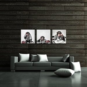 iHAPPYWALL 3 Piece Monkey Canvas Print Wall Art Funny Chimpanzee On The Phone At The Desk Modern Pop Animal Ape Canvas Painting Framed For Home Office Decoration 12x12inchx3pcs