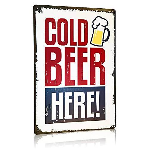 New Deco Cold Beer Here Vintage Retro Rustic Metal Tin Sign Pub Wall Deor Art 8x12 Inches (20x30cm)