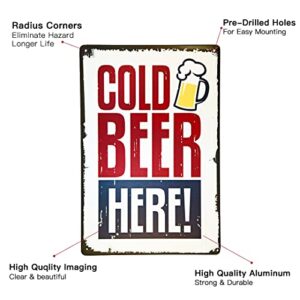 New Deco Cold Beer Here Vintage Retro Rustic Metal Tin Sign Pub Wall Deor Art 8x12 Inches (20x30cm)