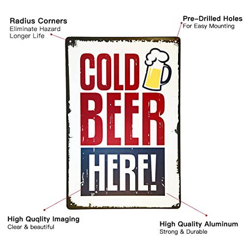 New Deco Cold Beer Here Vintage Retro Rustic Metal Tin Sign Pub Wall Deor Art 8x12 Inches (20x30cm)