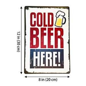 New Deco Cold Beer Here Vintage Retro Rustic Metal Tin Sign Pub Wall Deor Art 8x12 Inches (20x30cm)