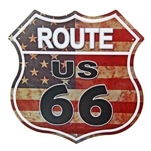 new deco us route 66 signs vintage metal road signs for garage, man cave, bar, home wall decoration (us flag road street sign)