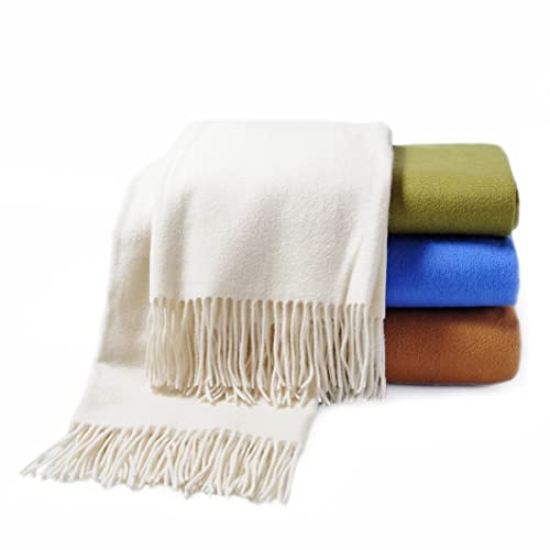 CUDDLE DREAMS Premium Cashmere Throw Blanket with Fringe, Luxuriously Soft (Ivory)