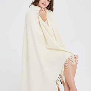 CUDDLE DREAMS Premium Cashmere Throw Blanket with Fringe, Luxuriously Soft (Ivory)