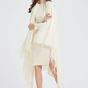 CUDDLE DREAMS Premium Cashmere Throw Blanket with Fringe, Luxuriously Soft (Ivory)