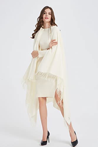 CUDDLE DREAMS Premium Cashmere Throw Blanket with Fringe, Luxuriously Soft (Ivory)