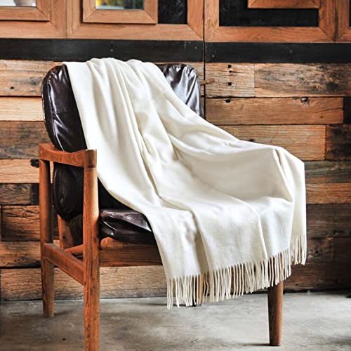 CUDDLE DREAMS Premium Cashmere Throw Blanket with Fringe, Luxuriously Soft (Ivory)