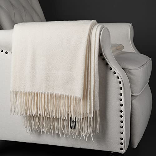 CUDDLE DREAMS Premium Cashmere Throw Blanket with Fringe, Luxuriously Soft (Ivory)