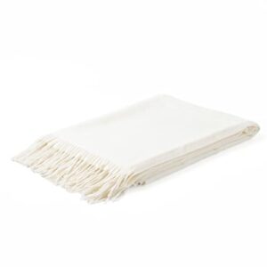 CUDDLE DREAMS Premium Cashmere Throw Blanket with Fringe, Luxuriously Soft (Ivory)