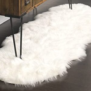 Silky Soft Faux Fur Rug, 2 ft. x 6 ft. White Fluffy Rug, Sheepskin Area Rug, Shaggy Rug for Living Room, Bedroom, Kid's Room, or Nursery, Home Décor Accent, Machine Washable with Non-Slip Backing