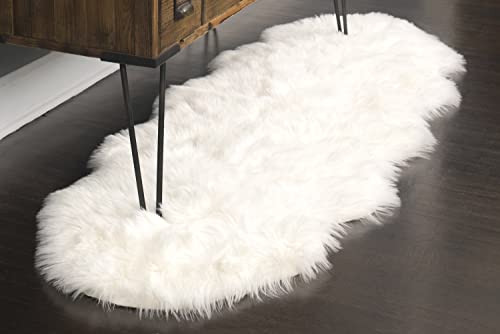 Silky Soft Faux Fur Rug, 2 ft. x 6 ft. White Fluffy Rug, Sheepskin Area Rug, Shaggy Rug for Living Room, Bedroom, Kid's Room, or Nursery, Home Décor Accent, Machine Washable with Non-Slip Backing