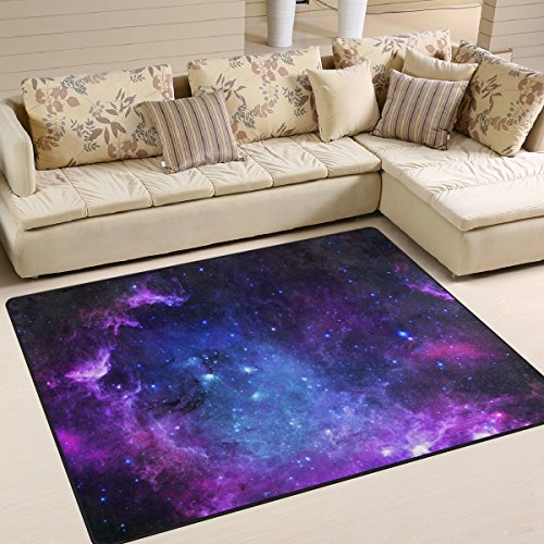 My Little Nest Universe Galaxy Purple Sky Stars Custom Area Rug 4'10" x 6'8" Lightweight Modern Floor Mat Non-Slip Indoor Outdoor Decor Soft Carpet for Bedroom Living Dining Room