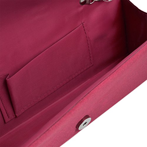 Elegant Classic Pleated Satin Flap Rhinestones Clutch Evening Bag, Burgundy