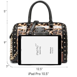 Shiny Patent Faux Leather Handbags Barrel Top Handle Satchel Bag Shoulder Bag for Women (7370 large size leopard)