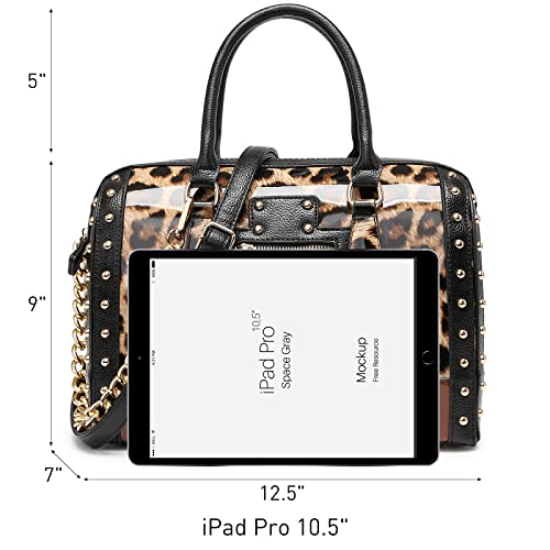 Shiny Patent Faux Leather Handbags Barrel Top Handle Satchel Bag Shoulder Bag for Women (7370 large size leopard)