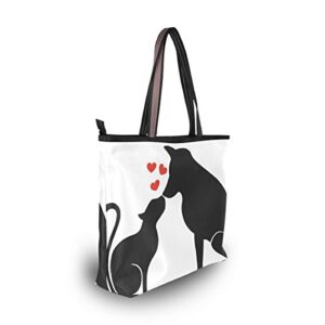 JSTEL Women Large Tote Top Handle Shoulder Bags Dog And Cat White Black Patern Ladies Handbag L