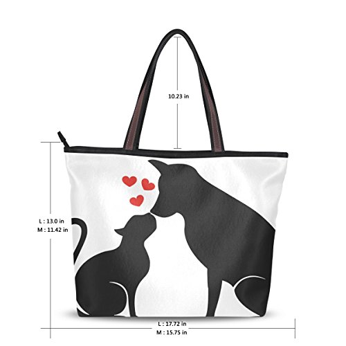 JSTEL Women Large Tote Top Handle Shoulder Bags Dog And Cat White Black Patern Ladies Handbag L