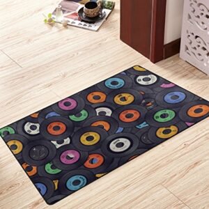 my little nest multicolor music records area rug 20″ x 31″ lightweight modern floor mat non-slip indoor outdoor decor soft carpet for bedroom living dining room