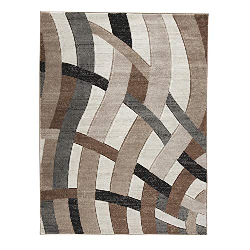 Signature Design by Ashley Jacinth Modern Overlapping Wave 5 x 7 ft Medium Pile Rug, Brown, Beige & Cream