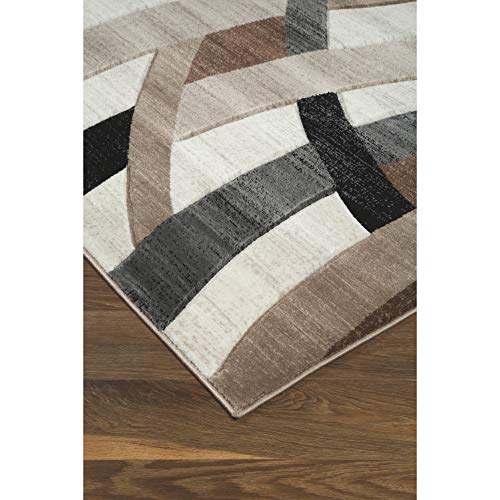 Signature Design by Ashley Jacinth Modern Overlapping Wave 5 x 7 ft Medium Pile Rug, Brown, Beige & Cream