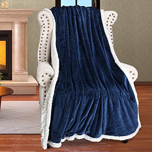 Catalonia Navy Blue Sherpa Fleece Throw Blanket, Super Soft Mink Plush Couch Blanket, TV Bed Fuzzy Blanket, Fluffy Comfy Warm Heavy Throws, Comfort Caring Gift, 50x60 inch